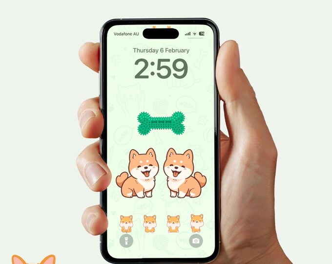 Cute Dog iPhone Wallpaper | Kawaii Puppy Digital Download | Mint Green ...