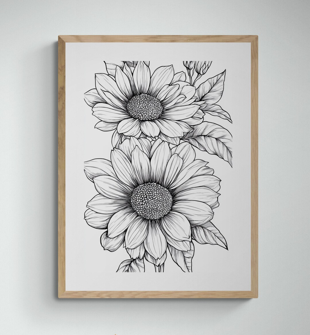 Gerbera Line Art – Minimalist Floral Wall Print, Hand-drawn Botanical ...