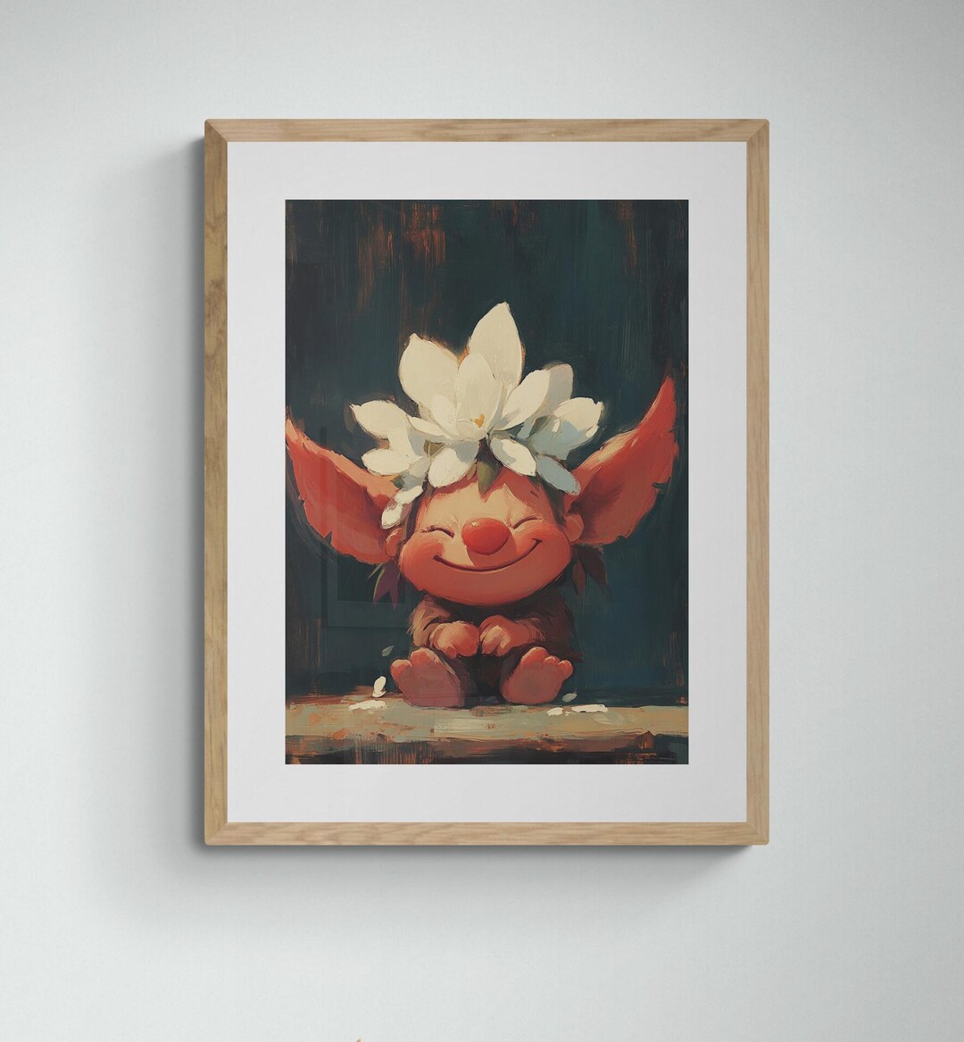 Whimsical Red Troll – Fantasy Art Print, Enchanted Creature With White ...