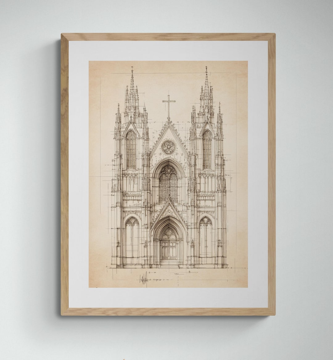 Gothic Cathedral Blueprint – Vintage Architecture Poster, Classic ...