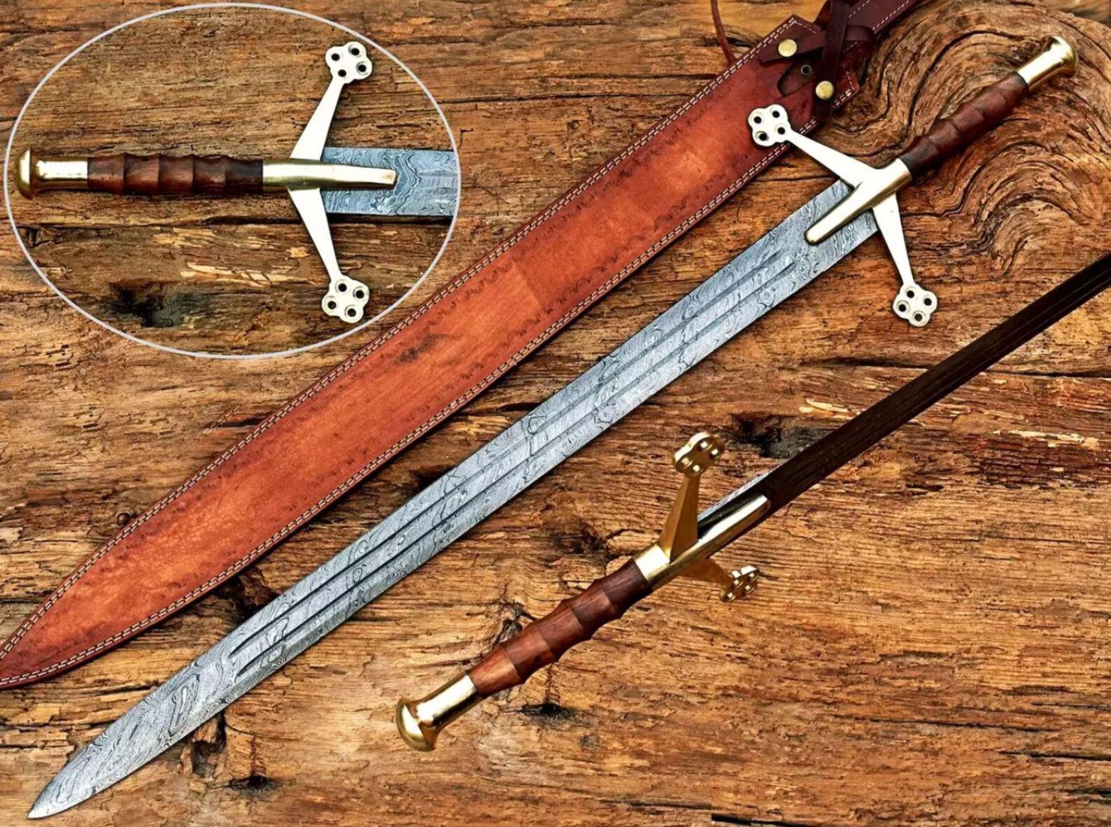 Hand Forged Damascus Steel Claymore Sword With Leather Sheath - Etsy