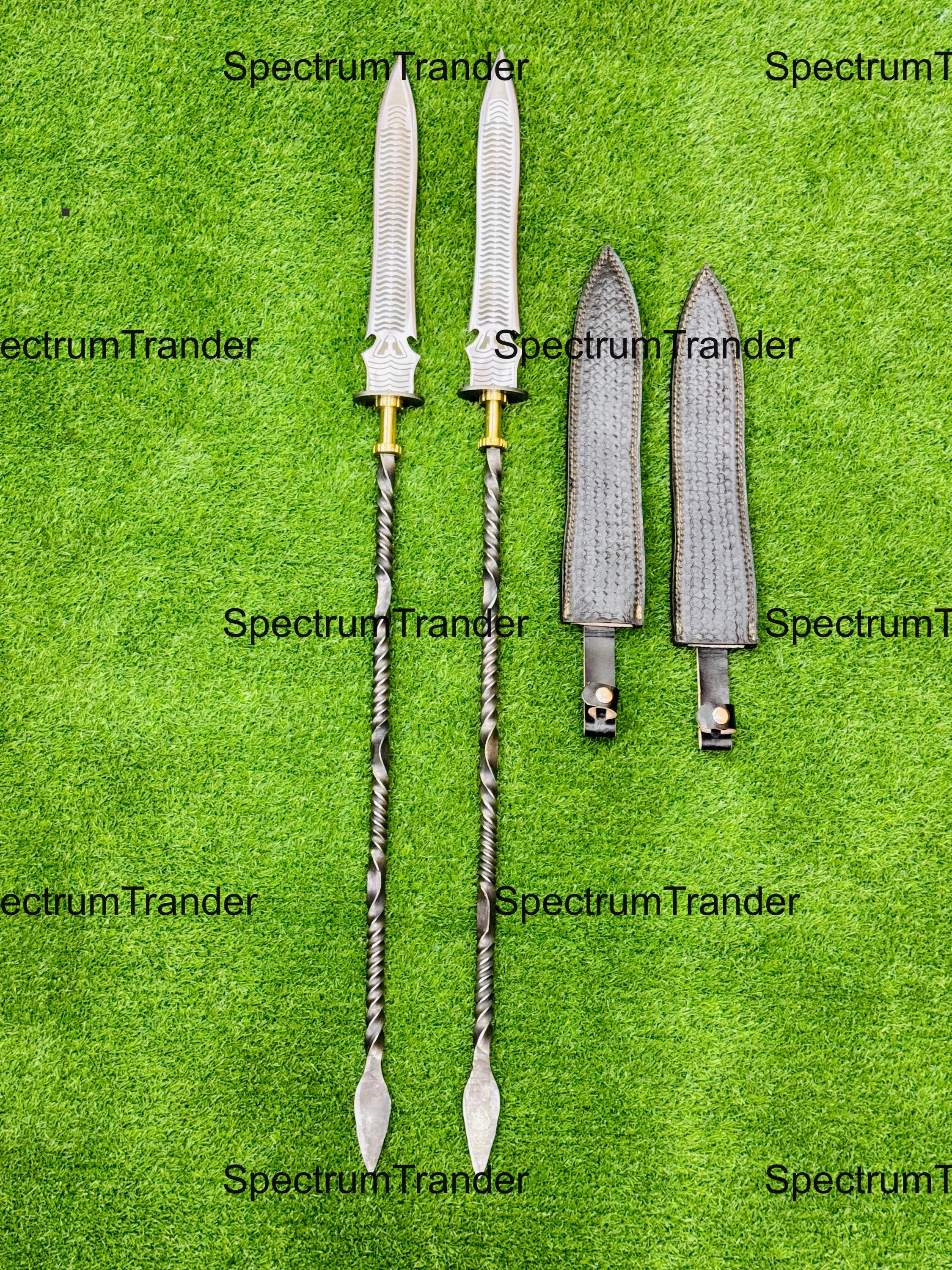 Pair of Beautiful Handmade Tactical Spear Sword Handmade Carbon Steel ...