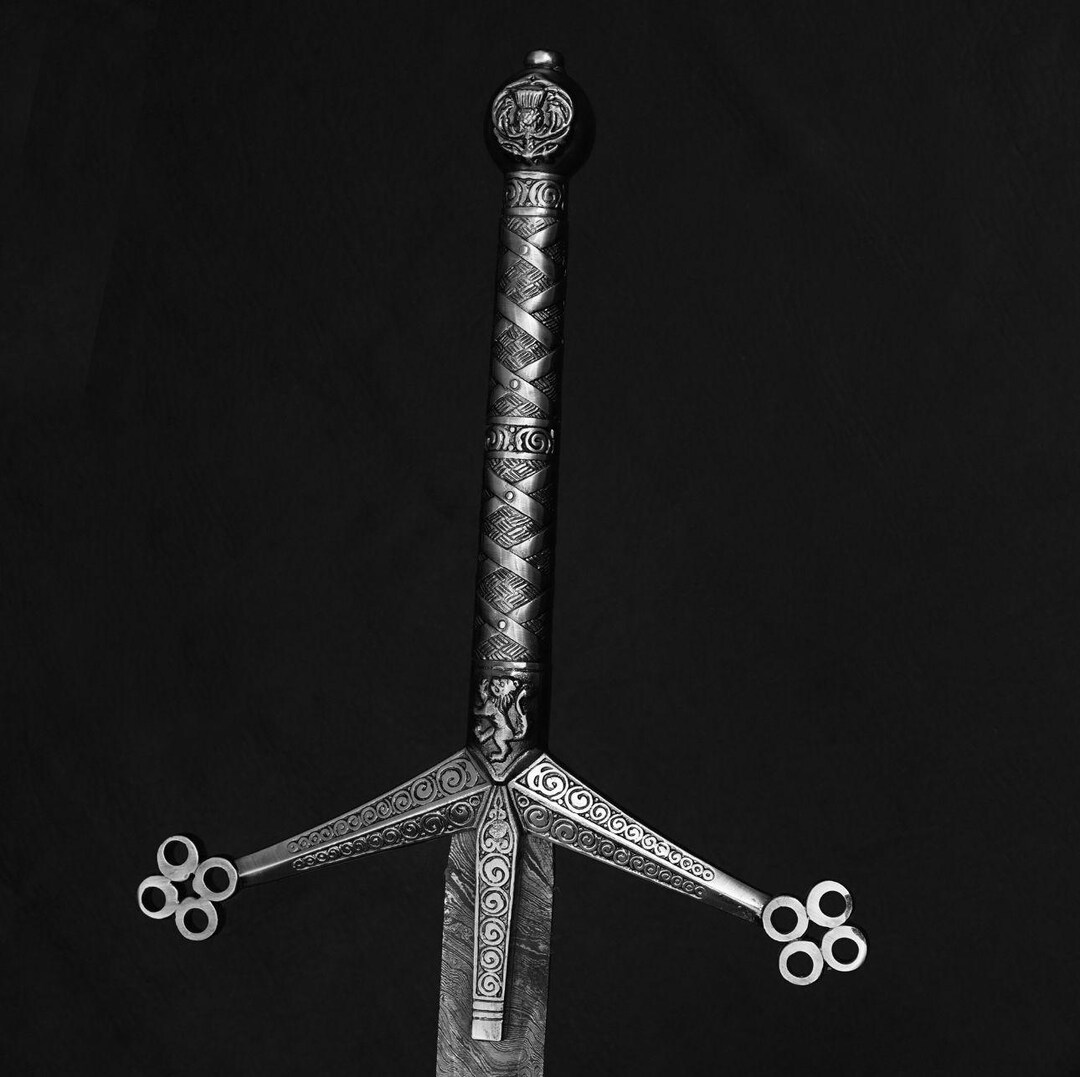 Hand Forged Damascus Steel Claymore Sword With Leather Sheath - Etsy