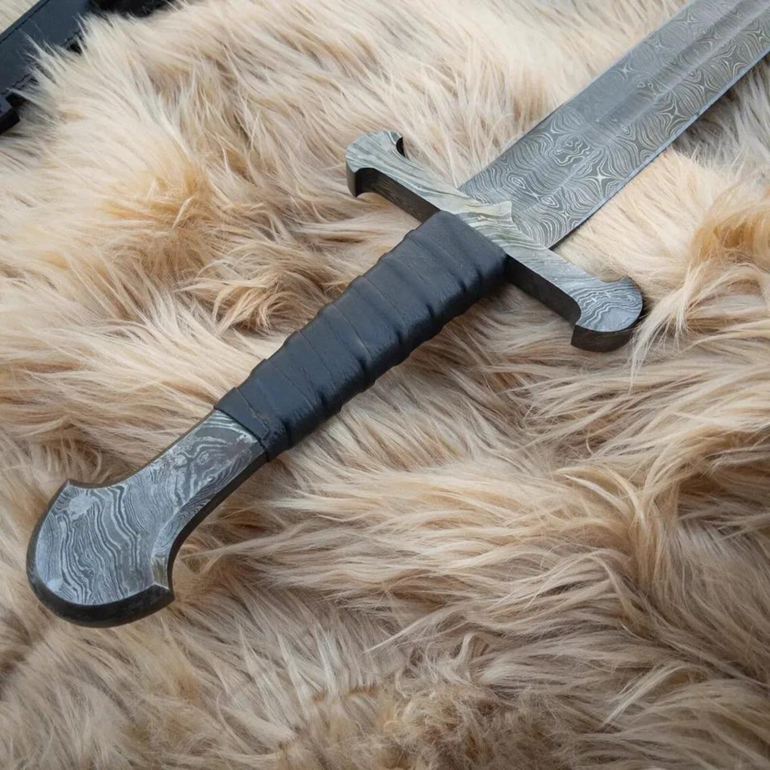 Handmade Damascus Steel Viking Sword With Leather Sheath - Etsy