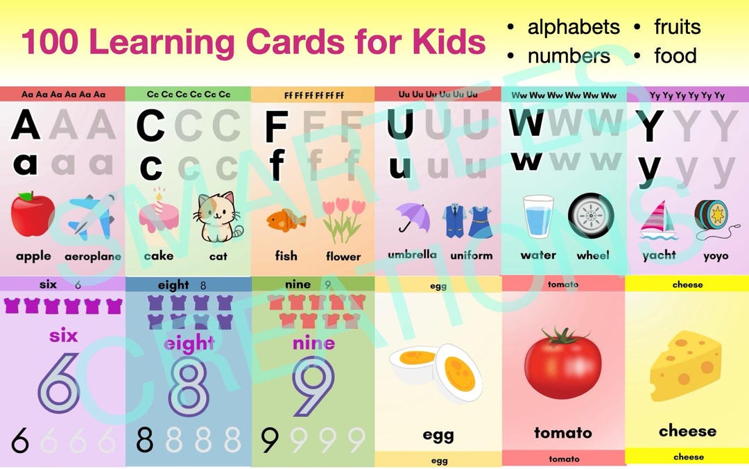 100 Kids Learning Cards | Educational Flashcards for Toddlers ...
