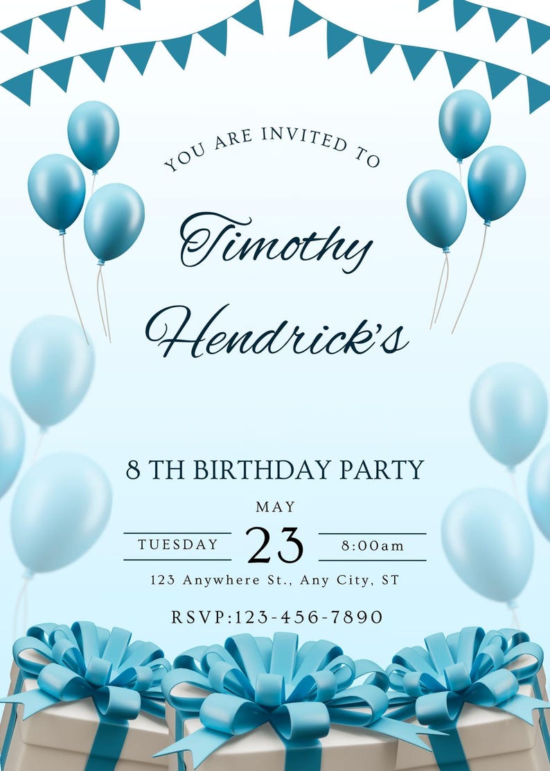 Baby Blue Balloons Birthday Invitation - Etsy
