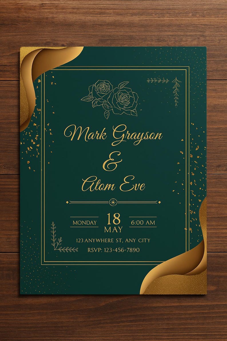 Green and Gold Wedding Invitation - Etsy