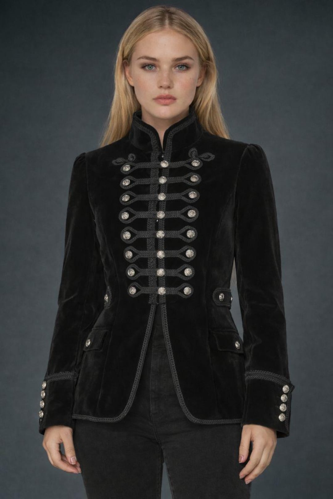 Victorian Military Style Black Velvet Jacket for Women | Gothic Hussar ...