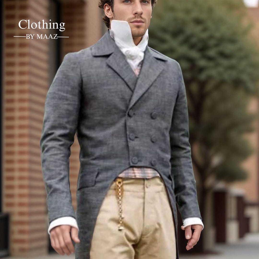 Men's Gray Long Wool Regency Tail Coat| Regency Vest Tailcoat| Men's ...