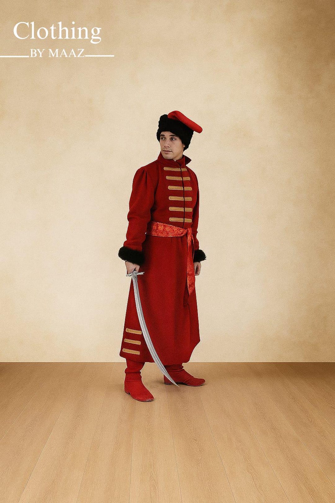 Men's Red Wool Cossack Coat, Gold Braiding Uniform, Russian Costume - Etsy