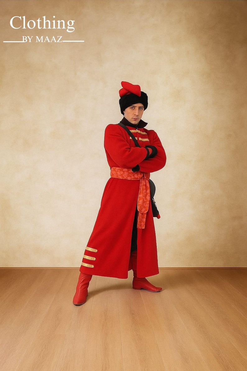 Men's Red Wool Cossack Coat, Gold Braiding Uniform, Russian Costume - Etsy