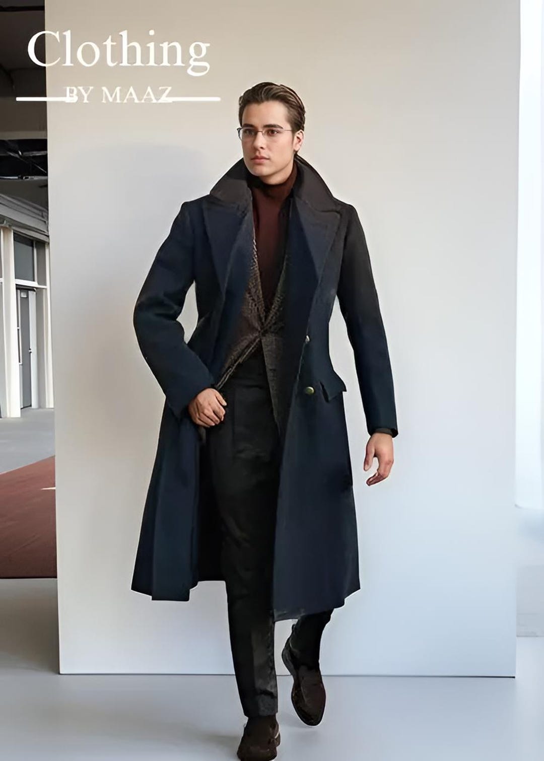 Handmade Men's Navy Blue Wool Overcoat | Blue Men's Long Overcoat ...