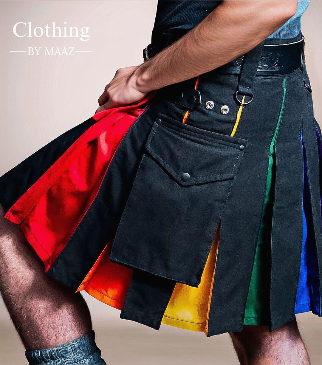 Handmade Rainbow Pride Utility Kilt: Modern Hybrid Design - Etsy
