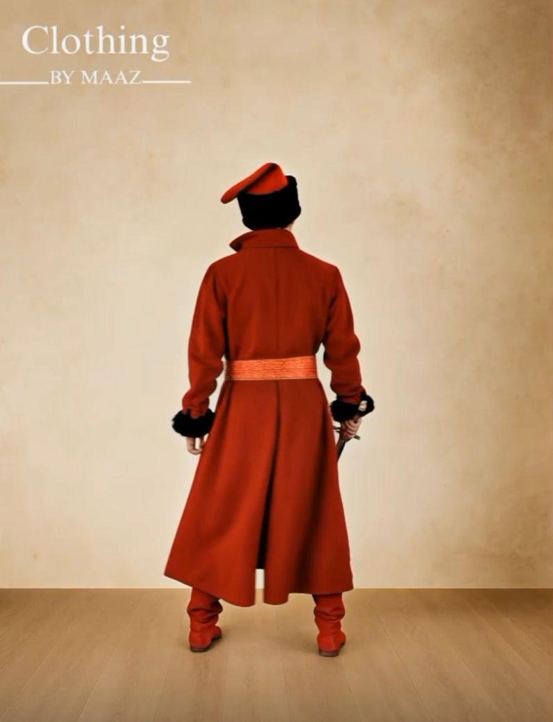 Men's Red Wool Cossack Coat, Gold Braiding Uniform, Russian Costume - Etsy