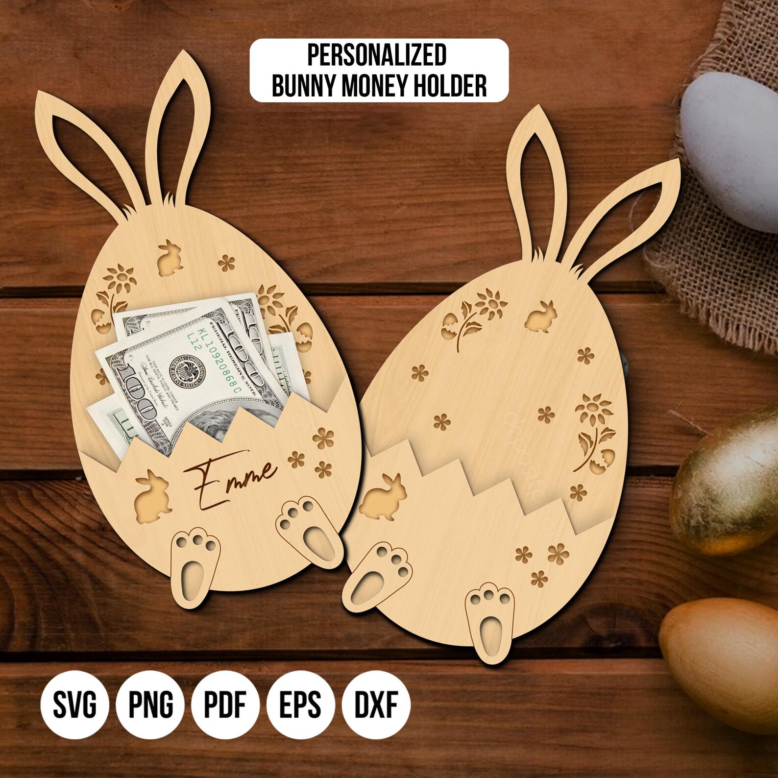 Easter Bunny Money Holder SVG, Personalized Laser Cut Gift, DIY Easter ...