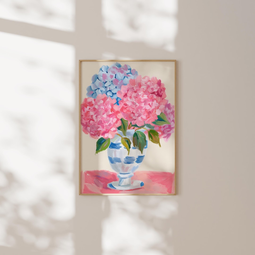 Chinoiserie Wall Art Hydrangea Print Botanical Wallpaper Grandmillenial ...