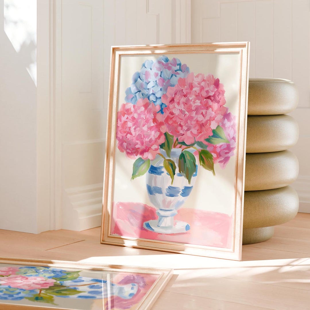 Chinoiserie Wall Art Hydrangea Print Botanical Wallpaper Grandmillenial ...