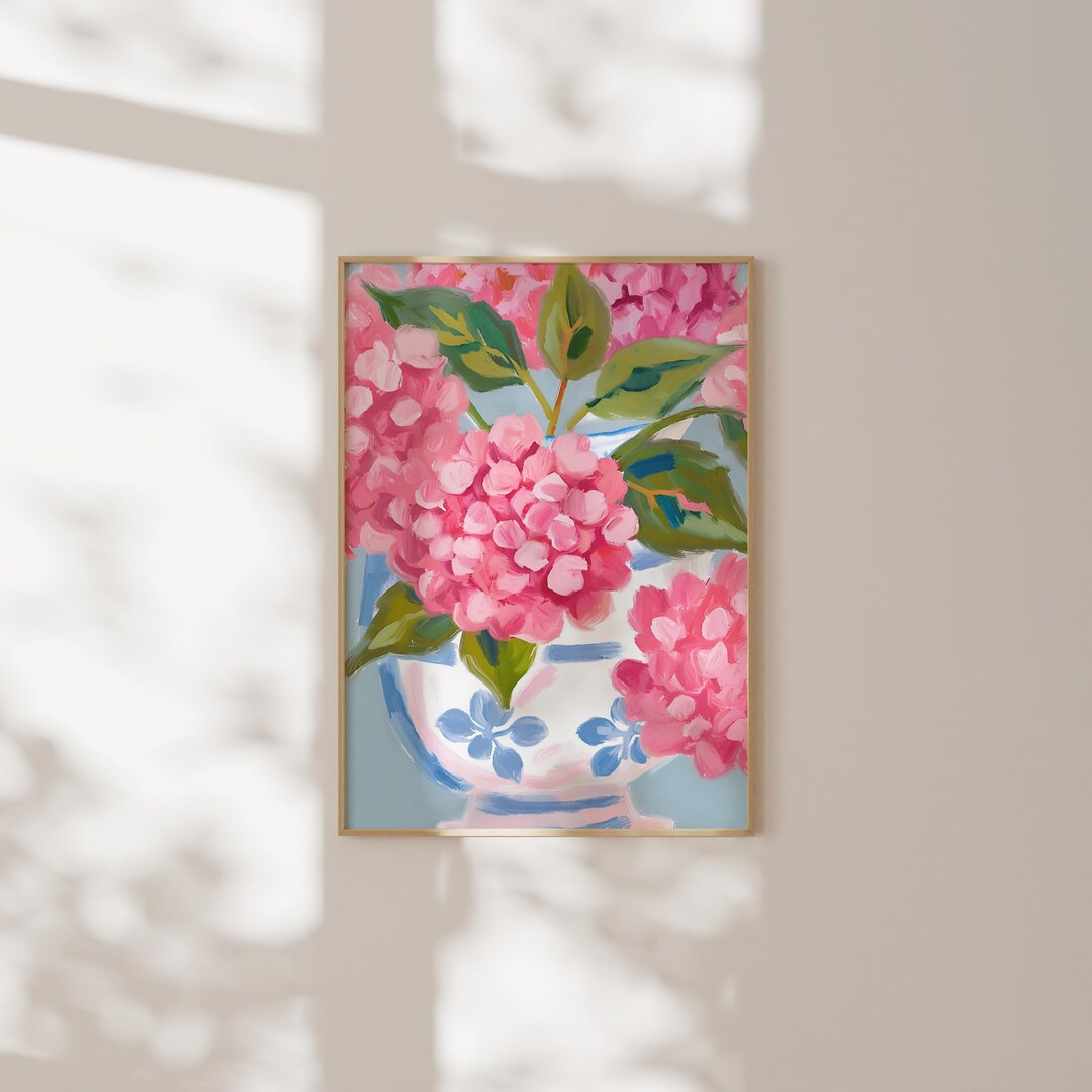 Chinoiserie Wall Art Hydrangea Print Botanical Wallpaper Grandmillenial ...
