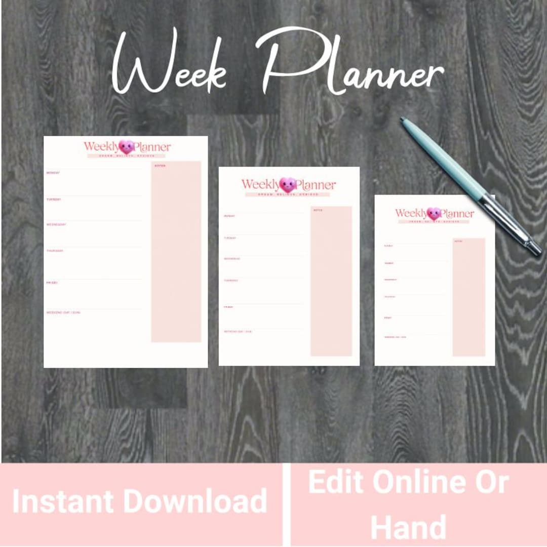 Weekly Planner Printable, Minimalist Weekly Schedule, Week at a Glance ...