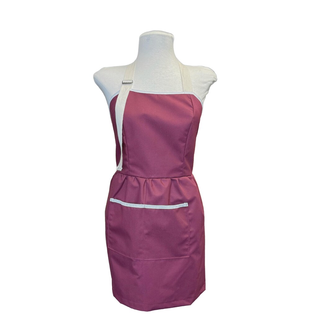 Maroon Fitted Apron, for Women, Straight Style, Made in USA, No-gap ...