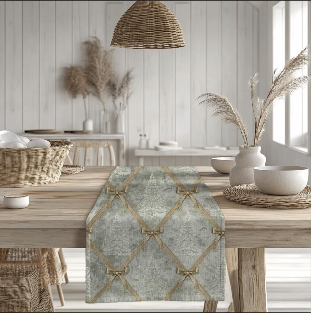 Green and Gold Christmas Table Runner | Holiday Dining Decor | Festive ...