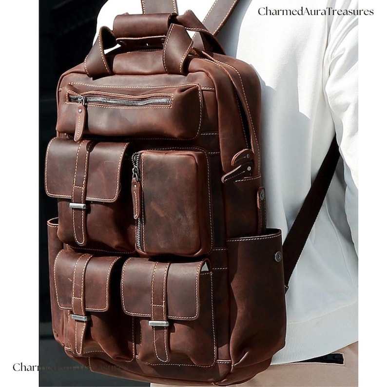 Handmade Top-grain Buffalo Leather Laptop Backpack: Weather-resistant ...