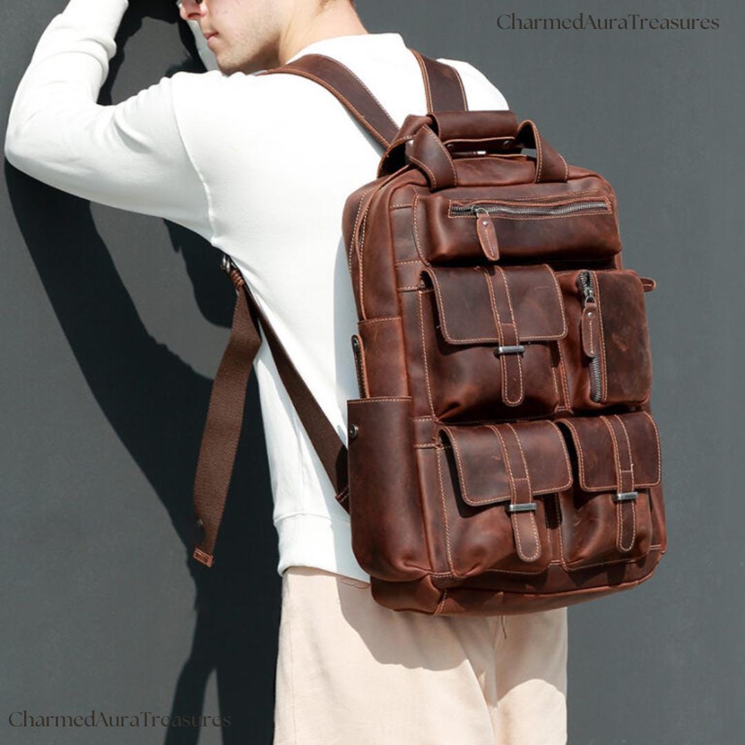 Handmade Top-grain Buffalo Leather Laptop Backpack: Weather-resistant ...