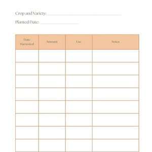 Garden Harvest Tracker Printable | Crop Log Sheet | Vegetable Garden ...