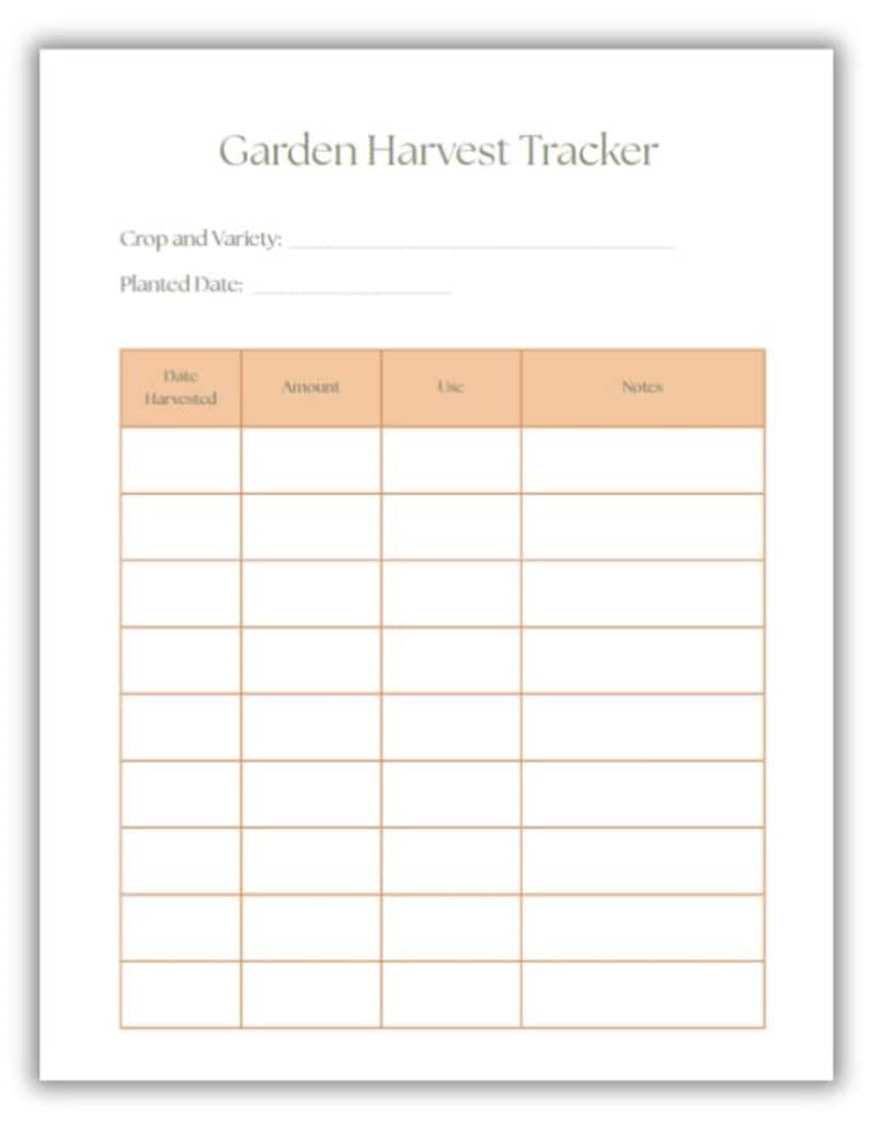 Garden Harvest Tracker Printable | Crop Log Sheet | Vegetable Garden ...