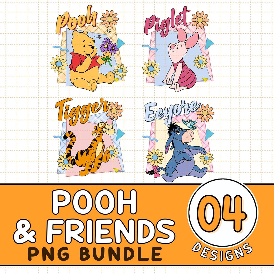 Vintage Disneyland Winnie the Pooh 90s Png Bundle, Retro Pooh Bear and ...