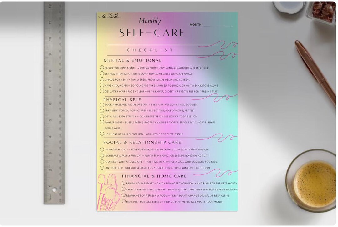 Monthly Self-care Checklist for Moms & Women - Etsy