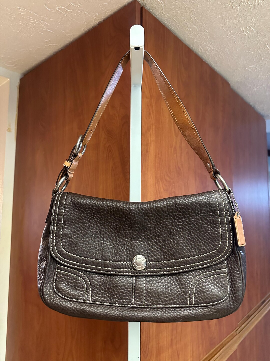 Coach Chelsea Brown Pebbled Leather Shoulder Bag - Etsy
