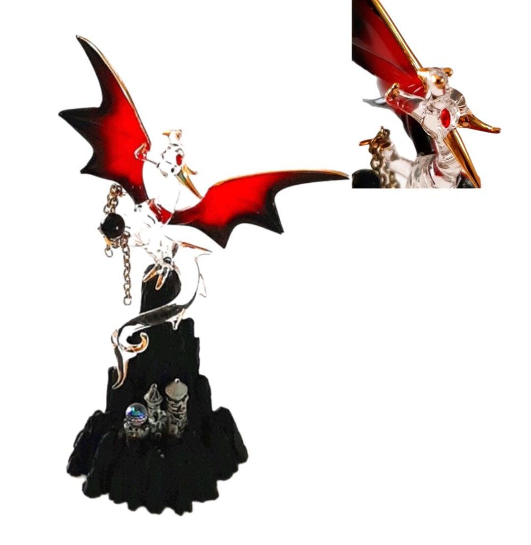 Glass Baron Dragon Sculpture: Hand Blown Glass Castle, Swarovski ...