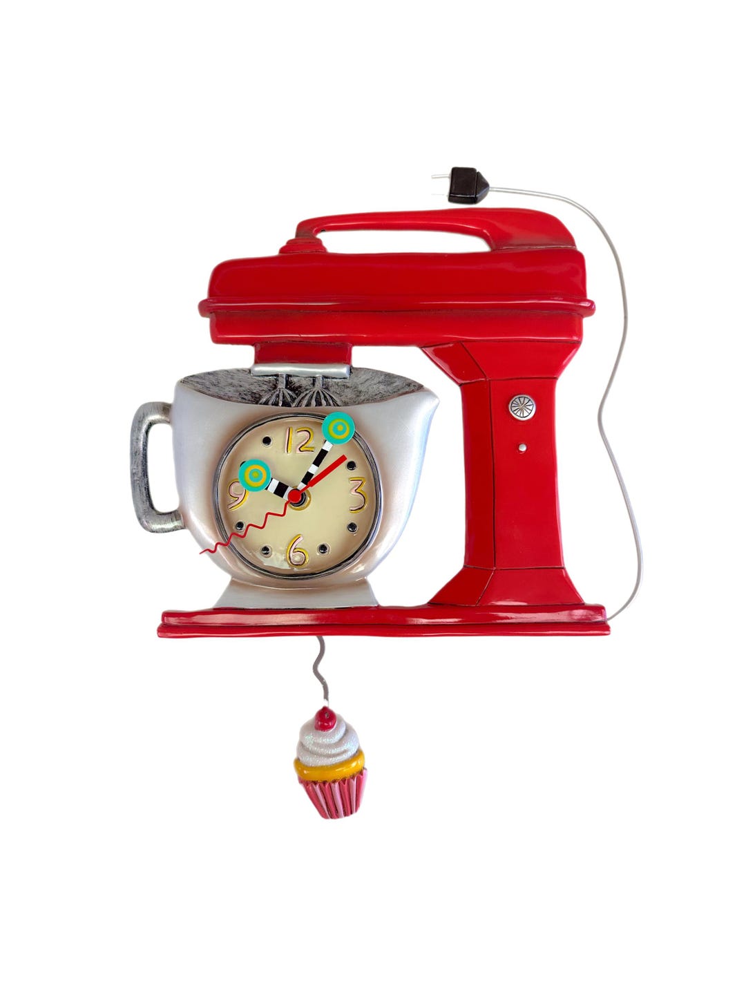 Allen Designs Red Vintage Kitchen Mixer Wall Clock With Cupcake ...