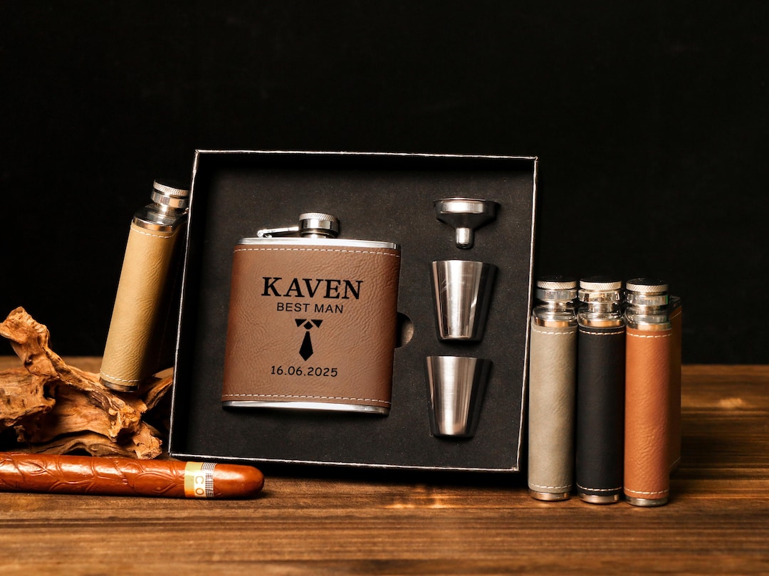 Personalized Leather Flask for Men,custom Leather Groomsman Flask ...