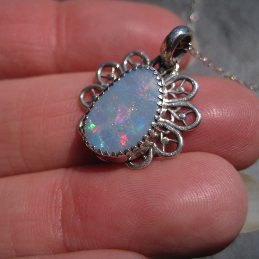 Rainbow Ribbons - Australian Opal Charm Pendant - Sterling Silver ...