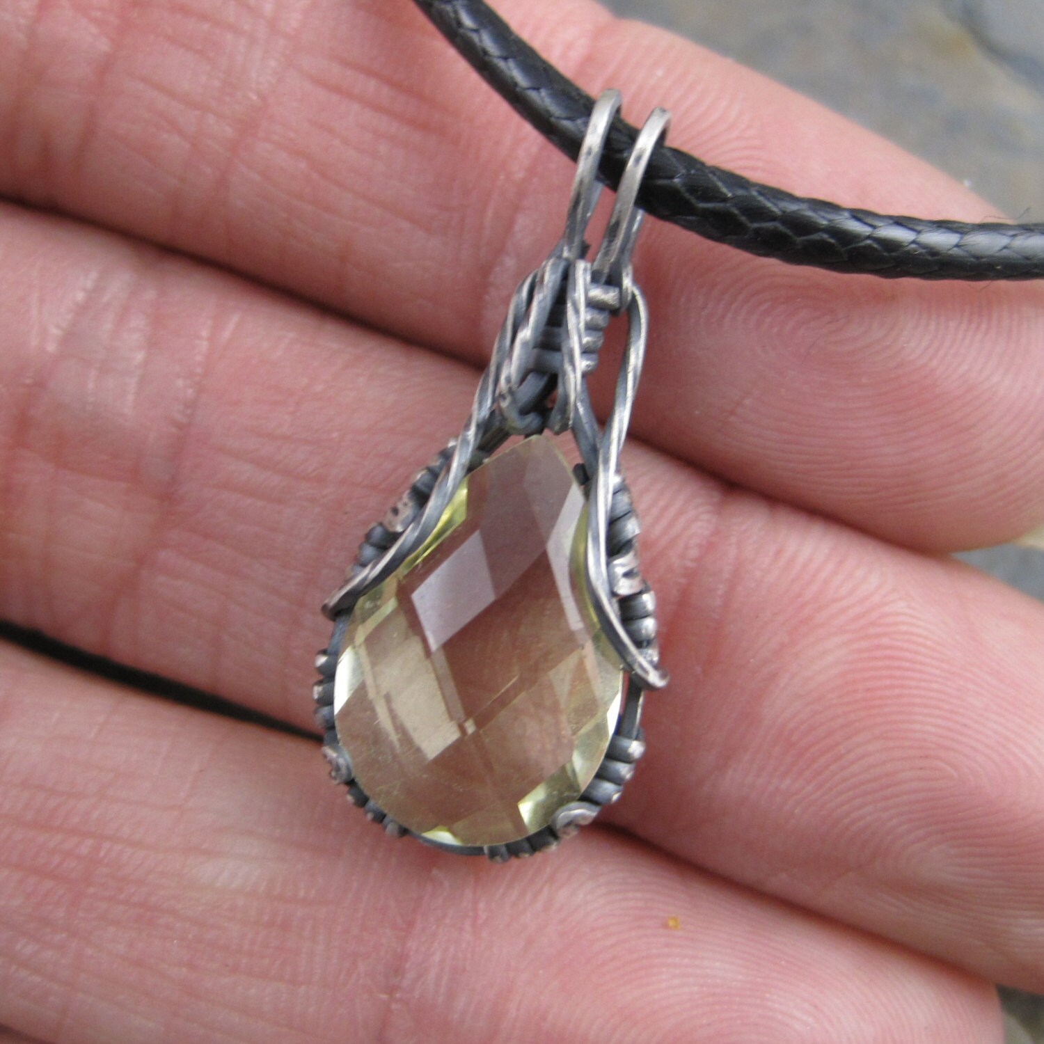 Lemon Quartz Checker Cut Pear in Sterling Oxidized Stone - Etsy