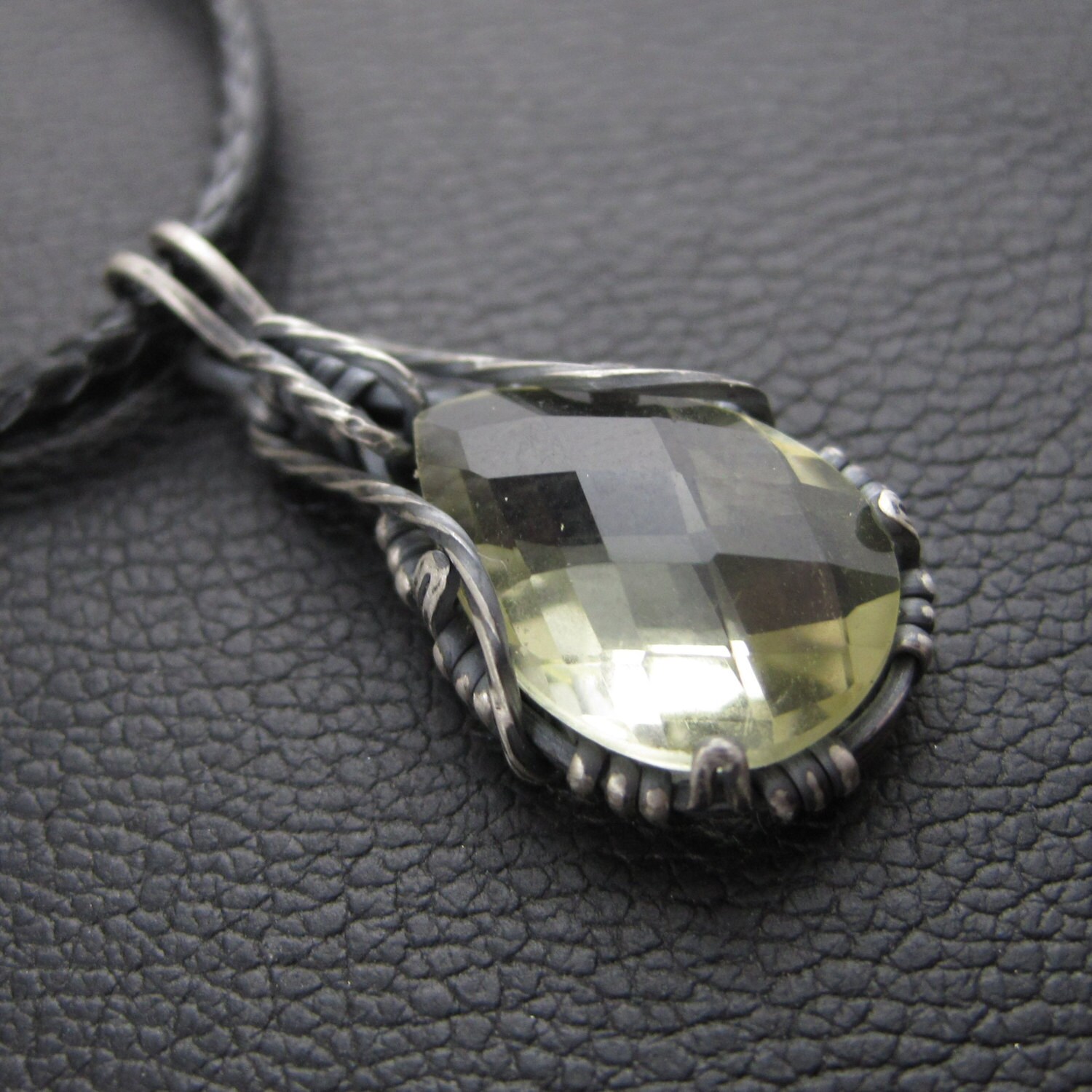Lemon Quartz Checker Cut Pear in Sterling Oxidized Stone - Etsy