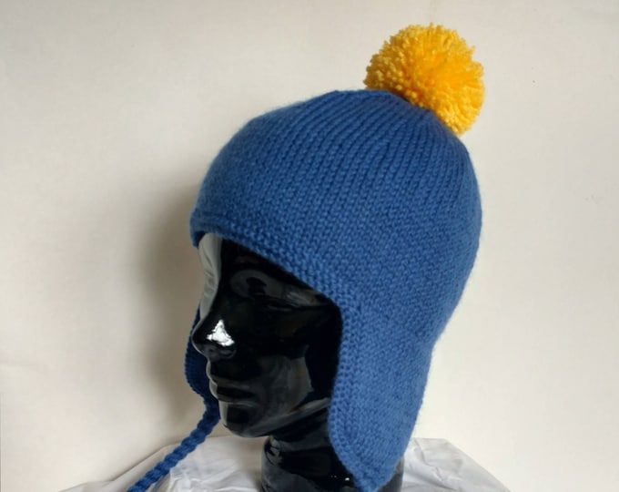 Craig Tucker Earflap Hat With Braids and Pom-poms - Etsy
