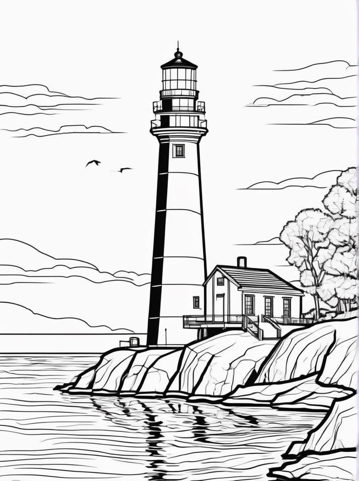 Downloadable Lighthouse Coloring Pages - Etsy