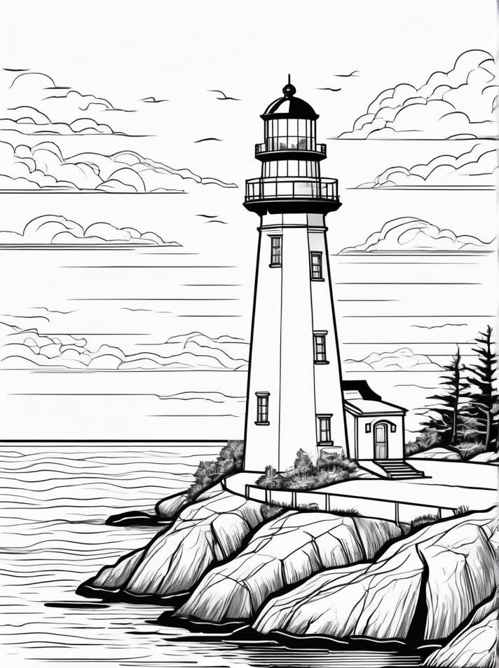 Downloadable Lighthouse Coloring Pages - Etsy
