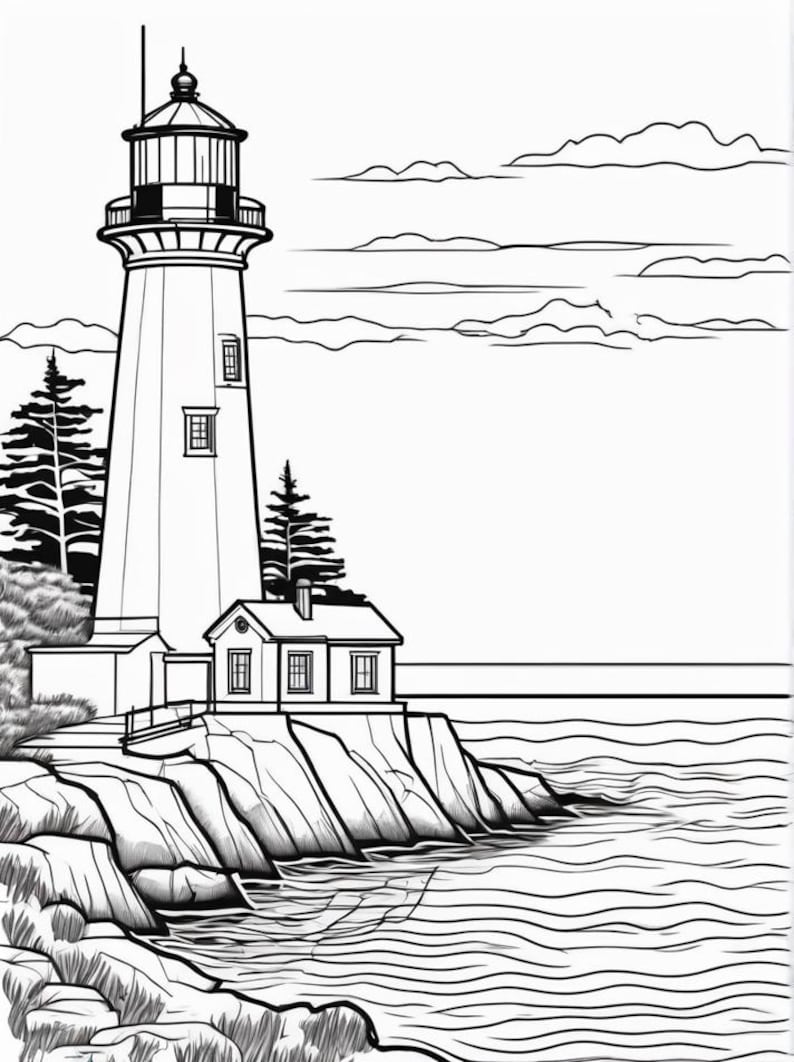Downloadable Lighthouse Coloring Pages - Etsy