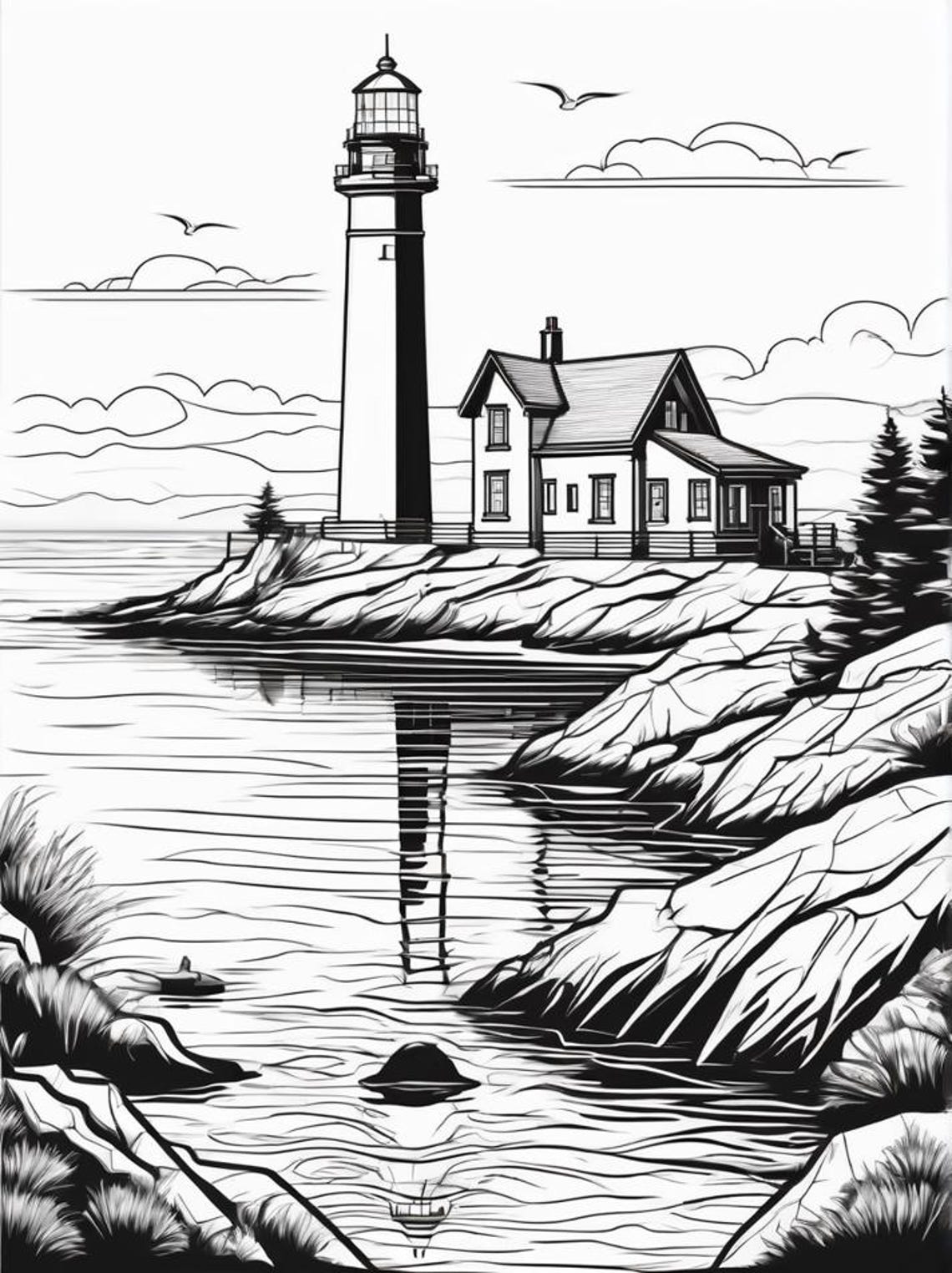 Downloadable Lighthouse Coloring Pages - Etsy