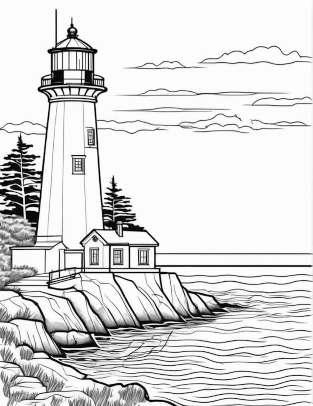 Downloadable Lighthouse Coloring Pages - Etsy