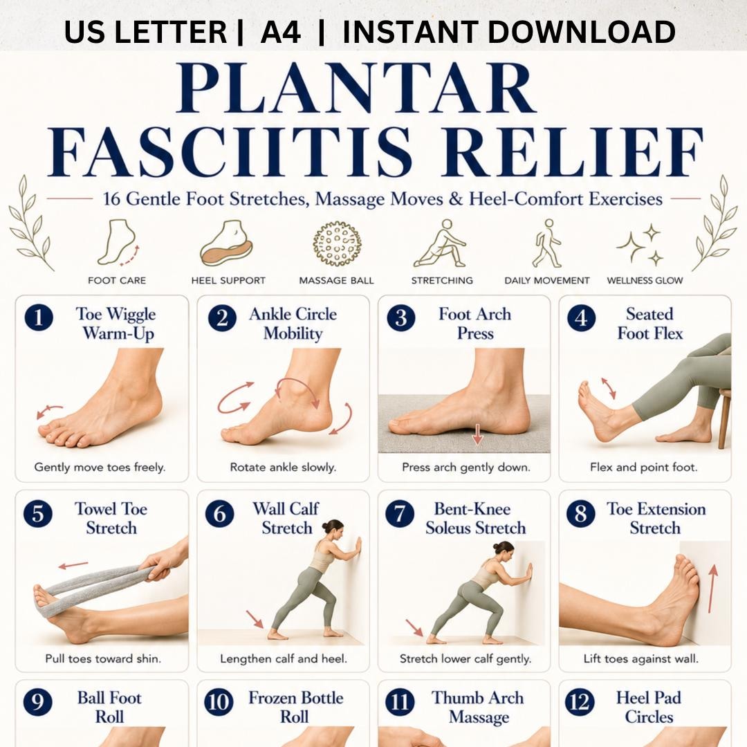 Plantar Fasciitis Relief Printable, Foot Stretch Exercise Guide PDF ...