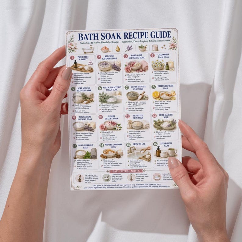 Bath Soak Recipe Guide Printable, DIY Bath Soak Recipes PDF, Epsom Salt ...