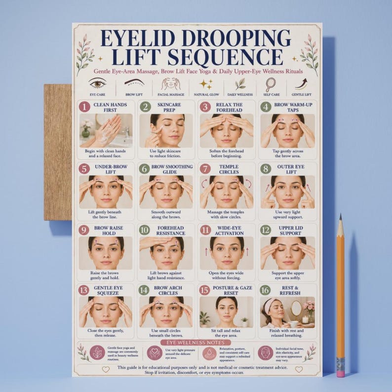 Eyelid Drooping Lift Sequence Printable, Hooded Eye Exercise Guide PDF ...
