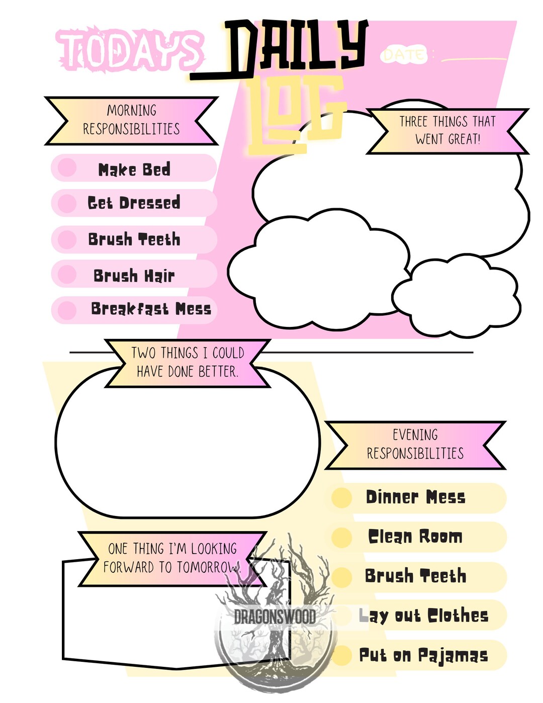 Pink Kids Planner Daily Log Page PDF - Etsy