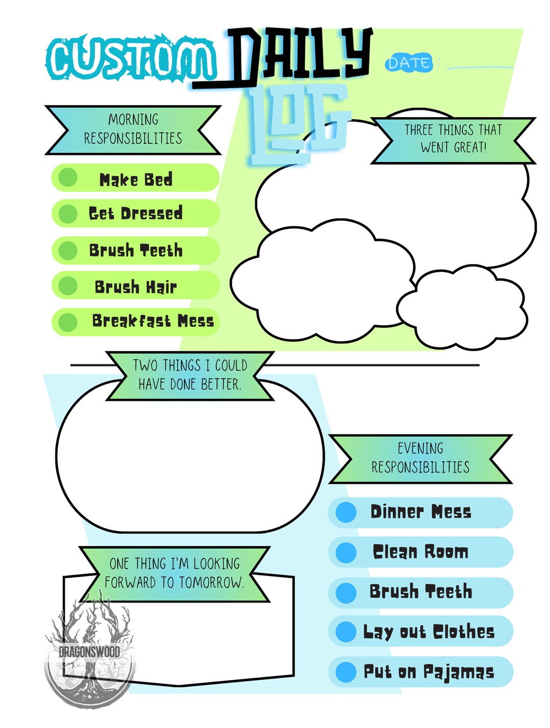 Blue Kids Planner Daily Log Page PDF - Etsy