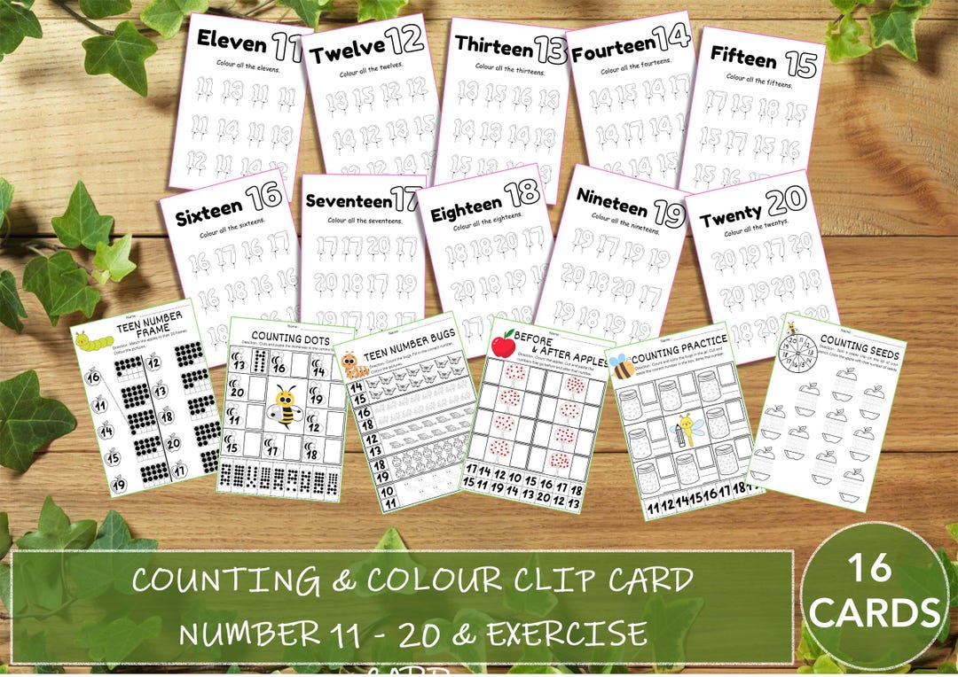 Counting Colour Card & Clip Card - Numbers 11-20 - Counting Flashcards ...